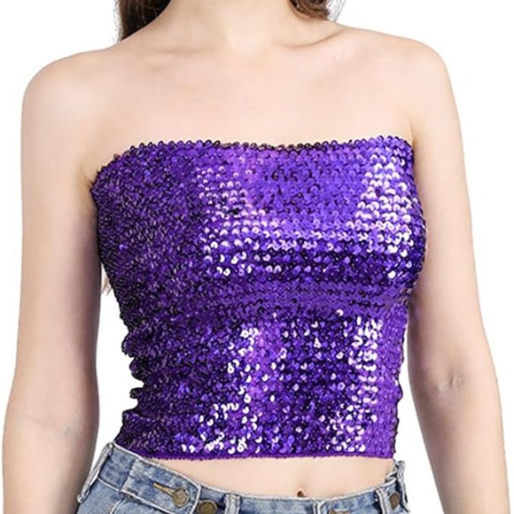 Tops | Purple Sequin Tube Top | Poshmark